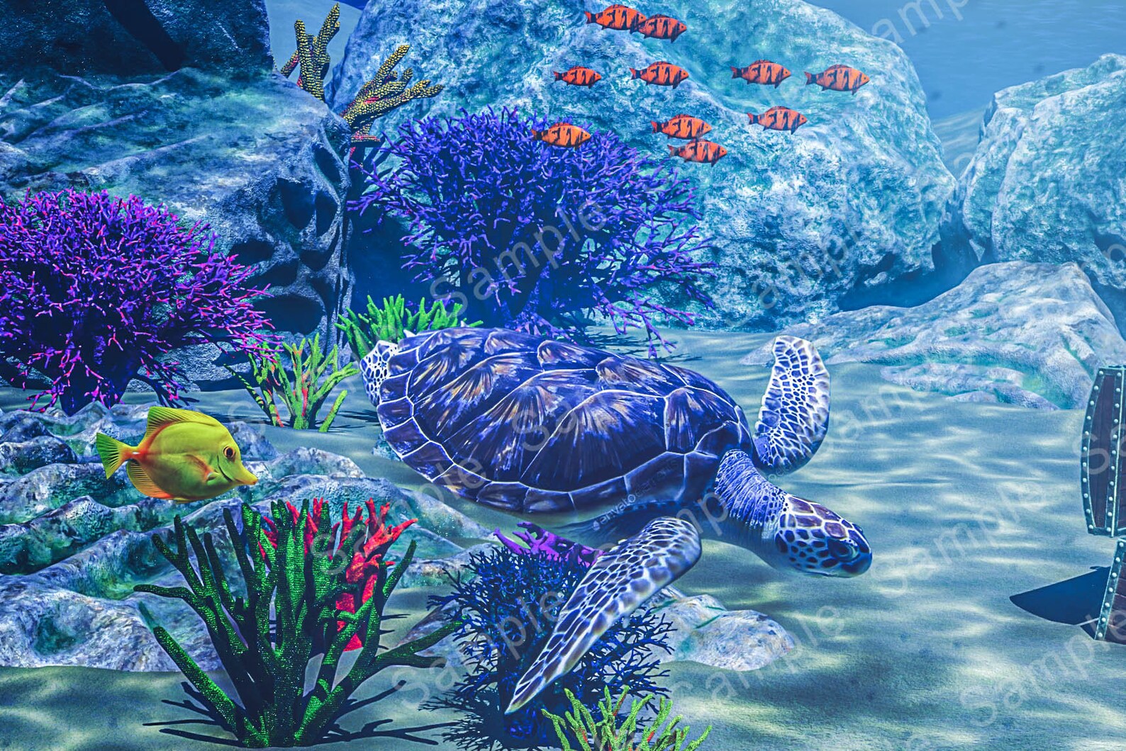Underwater Background, Ocean Backdrop, Sea Turtle Backdrop, Digital ...
