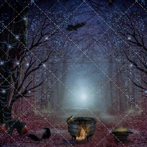 Halloween Backdrop, Witch Background, Witch’s Cauldron, Digital ...