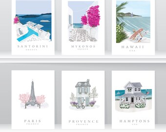 CHOOSE 3 Travel Illustrations City Destination Art Prints | Etsy