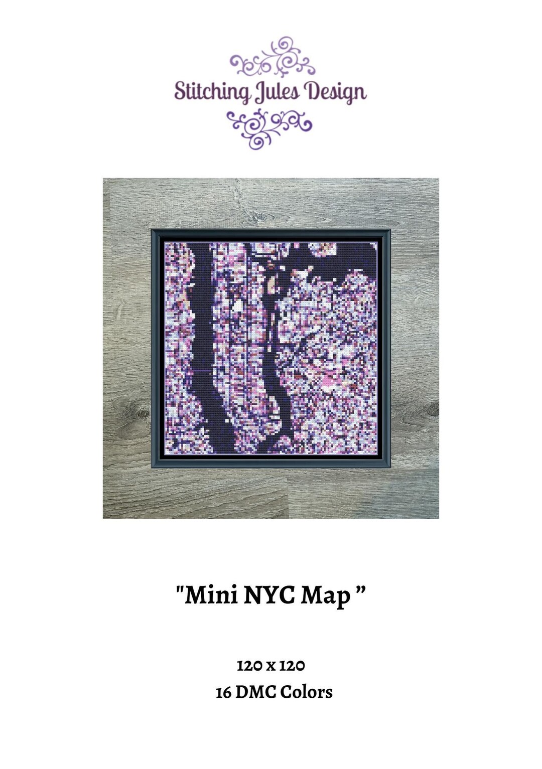 Mini NYC New York City Manhattan Map Counted Cross-stitch Pattern ...