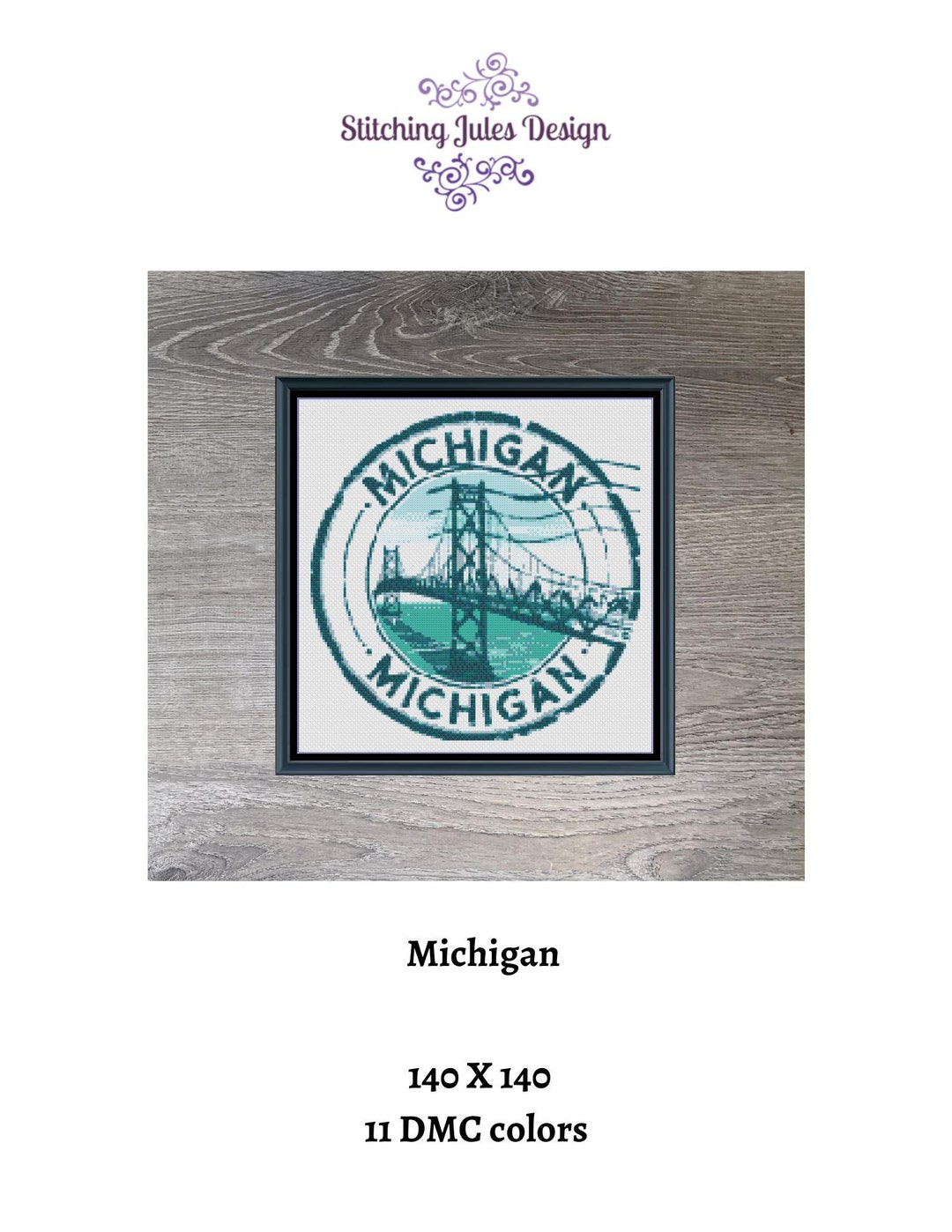 Michigan State Stamp US America Counted Cross-stitch Pattern | Instant ...