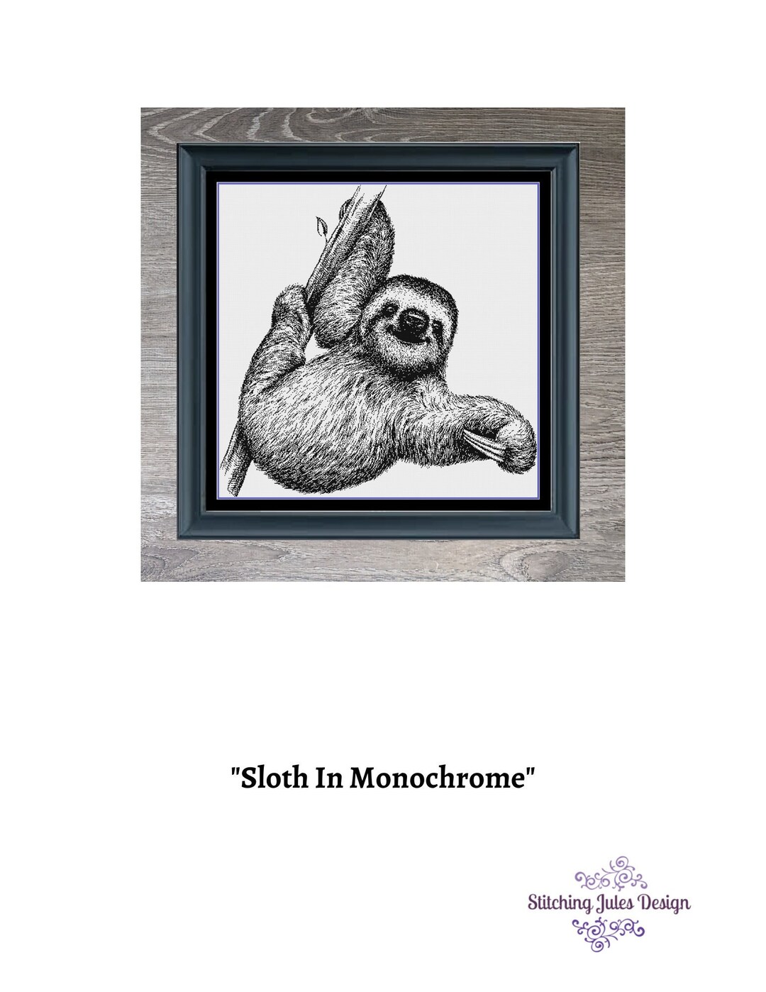 Sloth Cross Stitch Pattern | Animal Cross Stitch Pattern | Blackwork ...