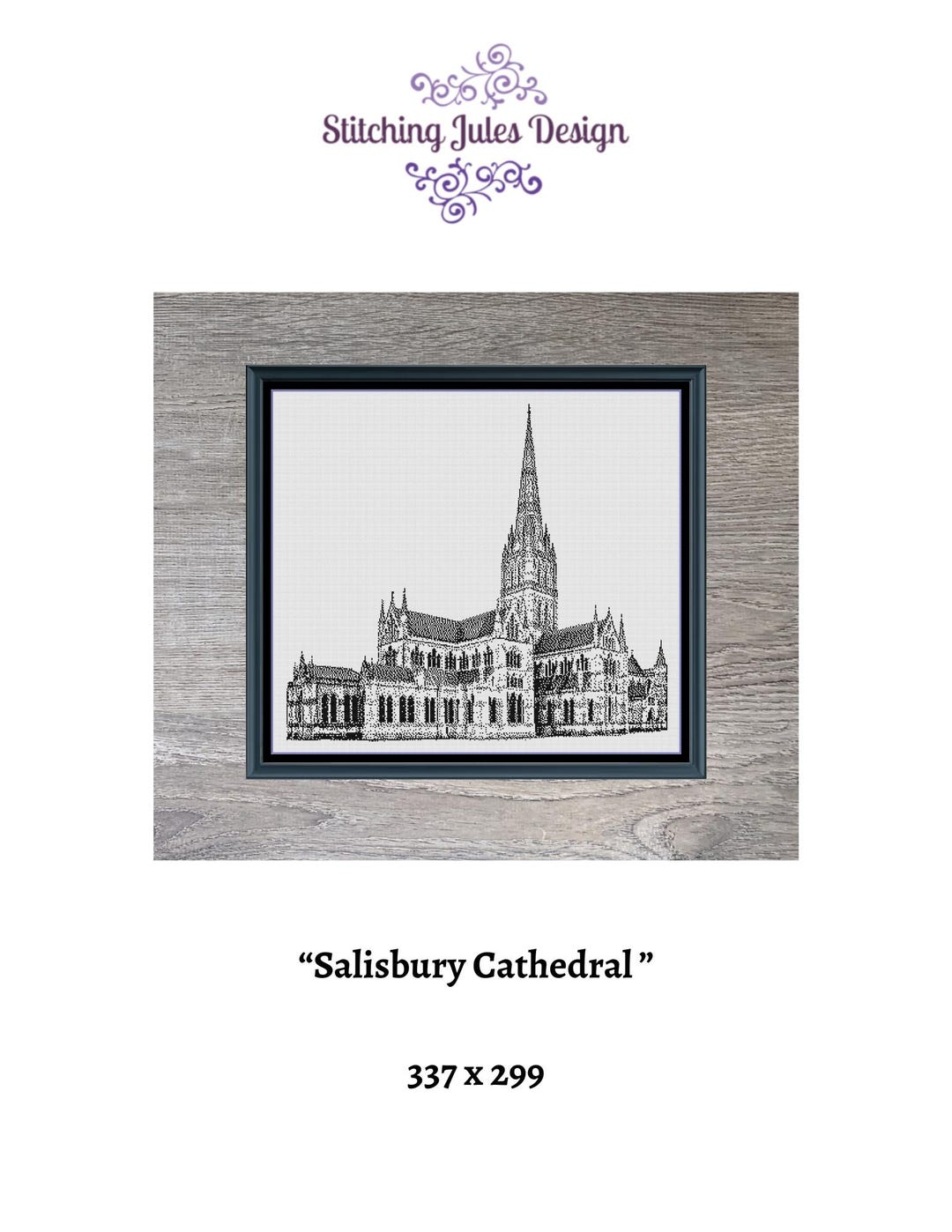 Salisbury Cathedral UK Architecture Monochrome Counted Cross-stitch ...