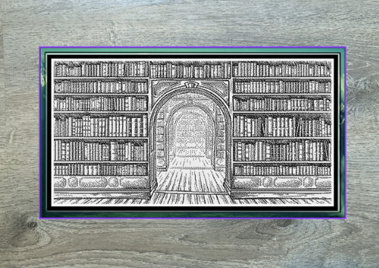 Library Monochrome Cross Stitch Needlepoint Embroidery Pattern ...