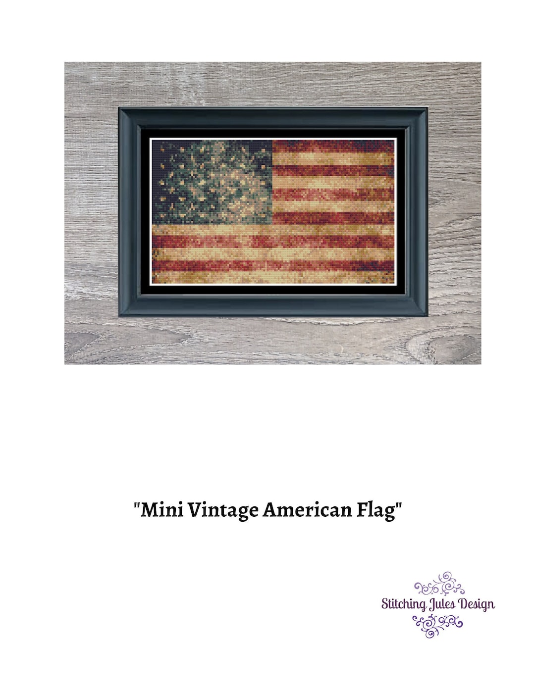 Miniature Pattern - Vintage American Flag Cross Stitch Embroidery ...