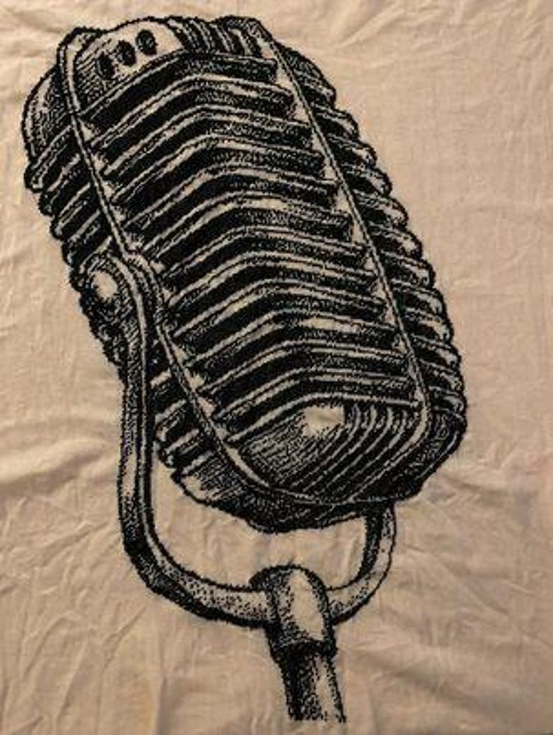 Vintage Microphone Cross Stitch Pattern: Blackwork Singer (instant PDF ...