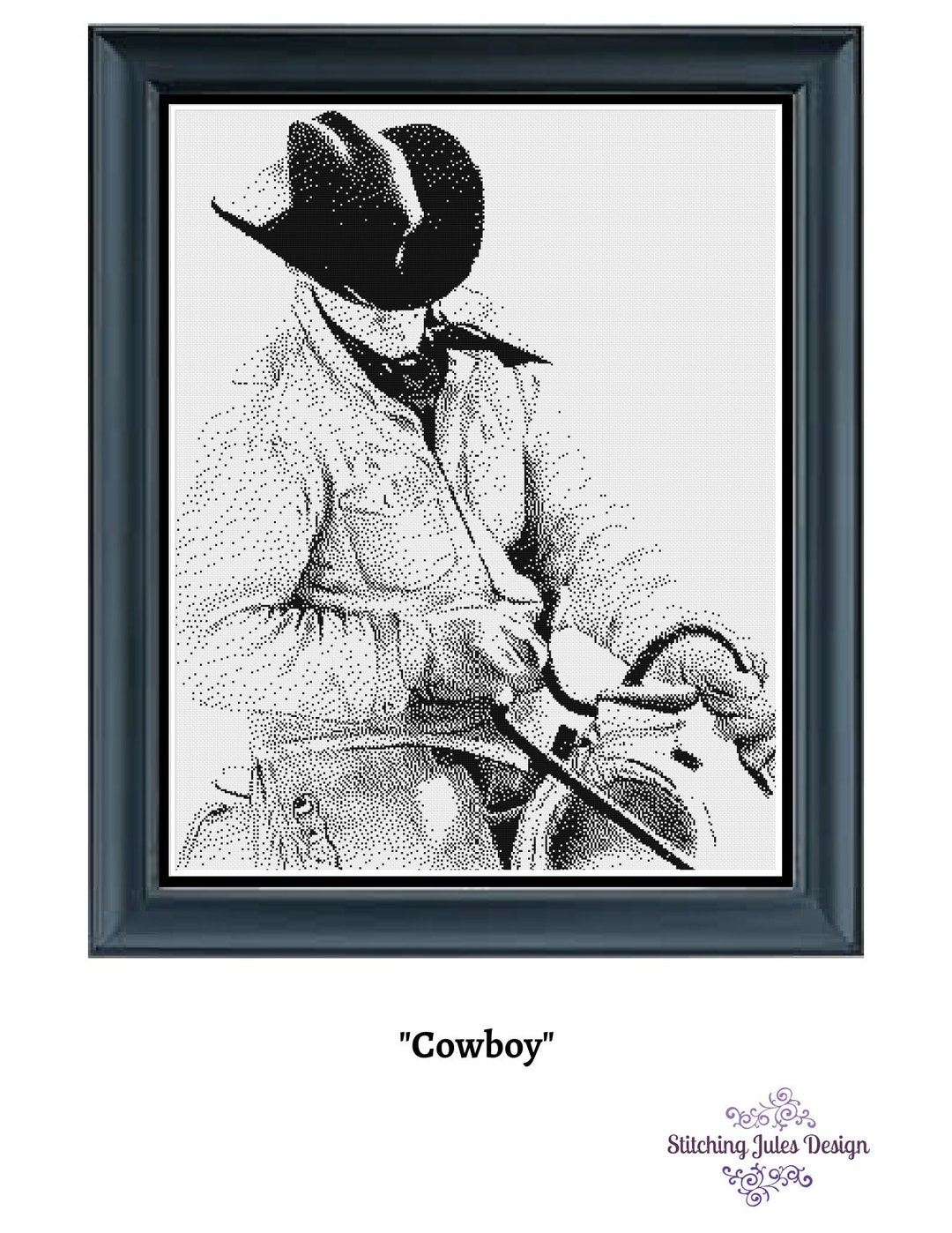 Cowboy Western Americana Old West Monochrome Cross Stitch Embroidery ...