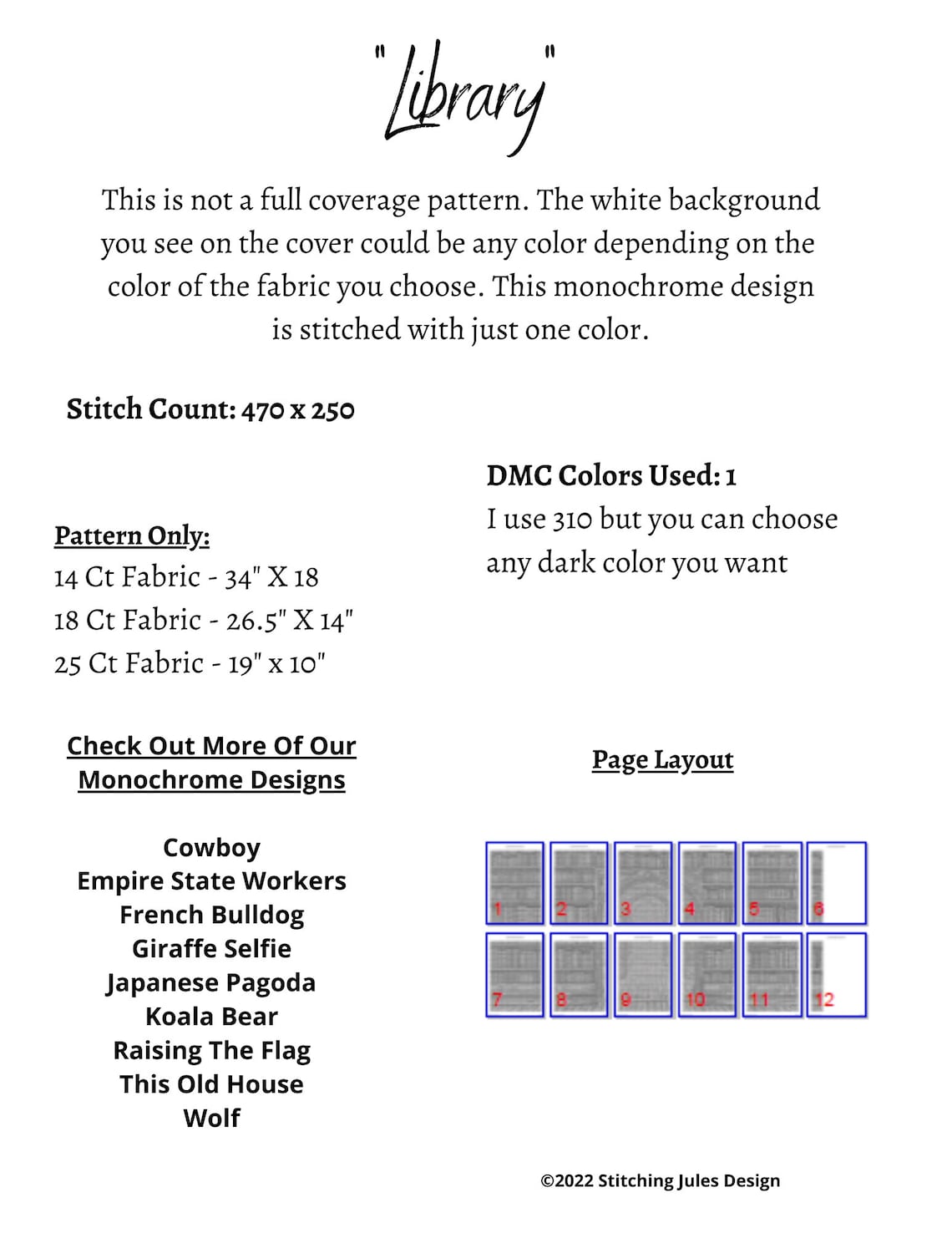 Library Monochrome Cross Stitch Needlepoint Embroidery Pattern ...