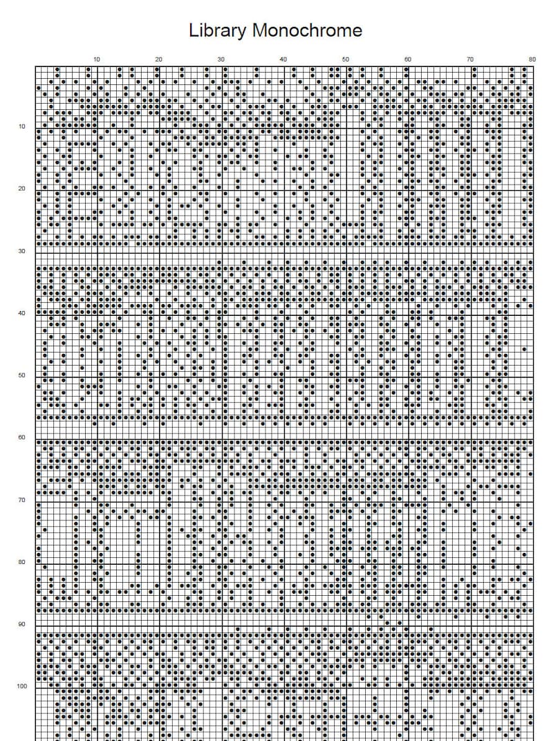 Library Monochrome Cross Stitch Needlepoint Embroidery Pattern ...