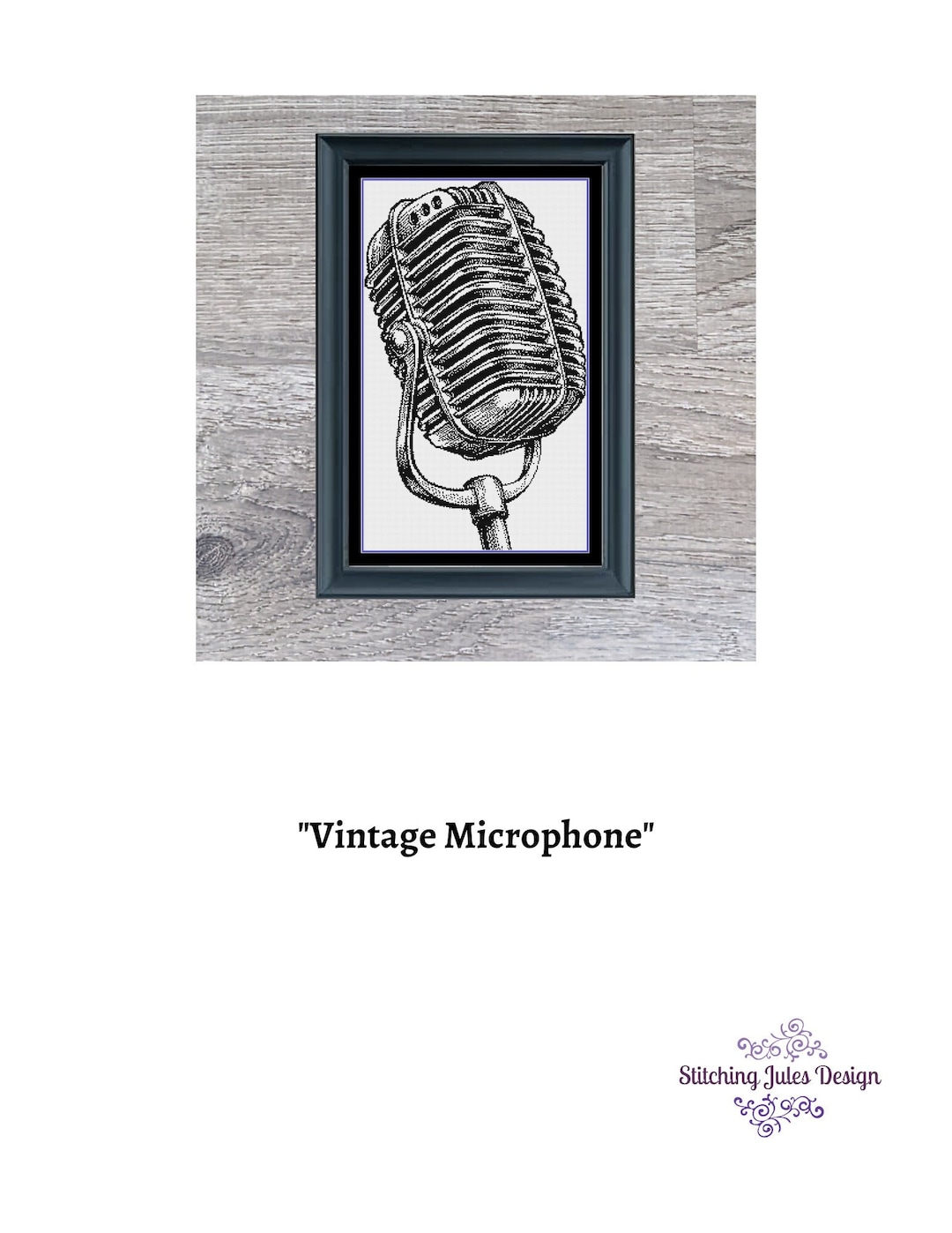 Vintage Microphone Cross Stitch Pattern: Blackwork Singer (instant PDF ...