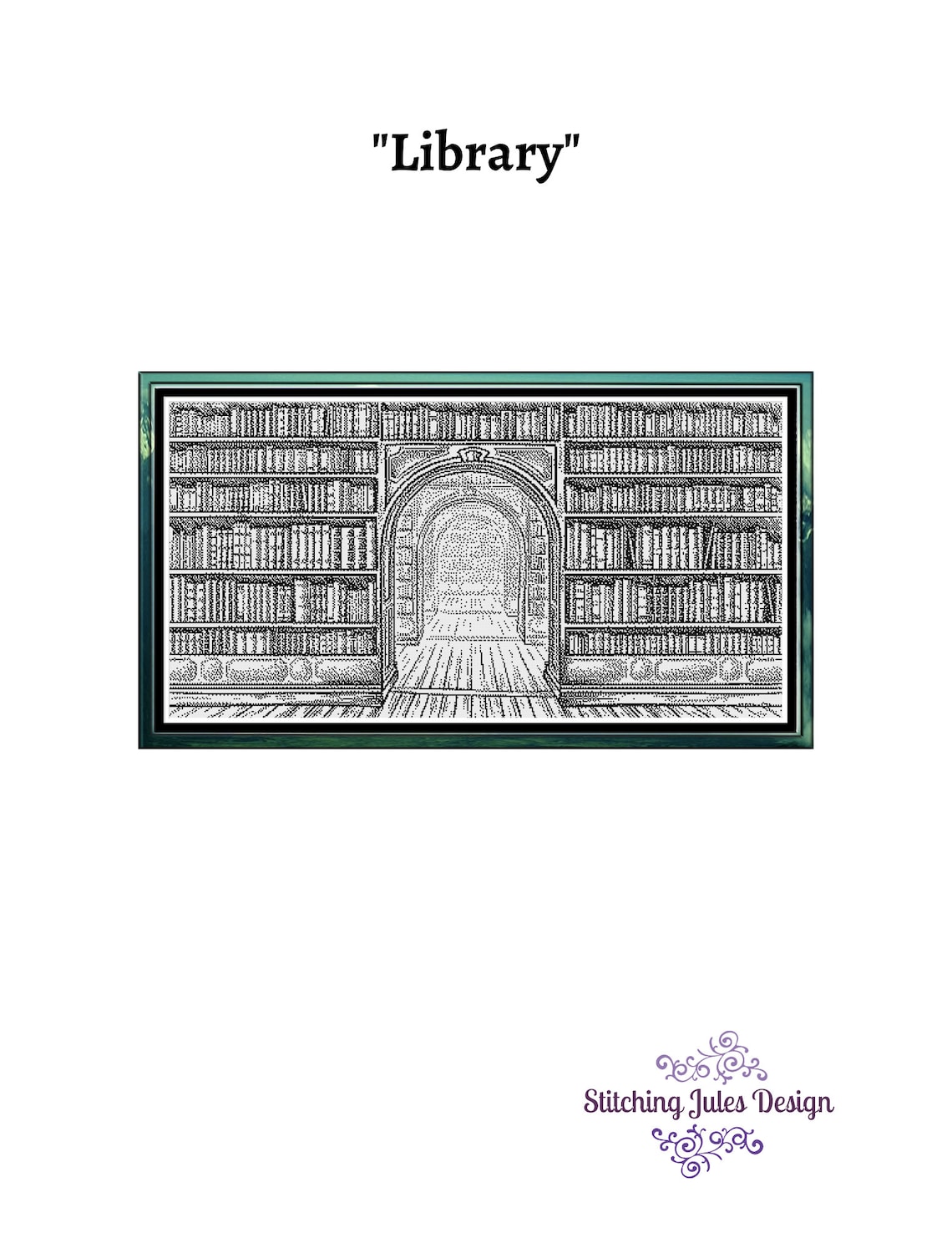 Library Monochrome Cross Stitch Needlepoint Embroidery Pattern ...