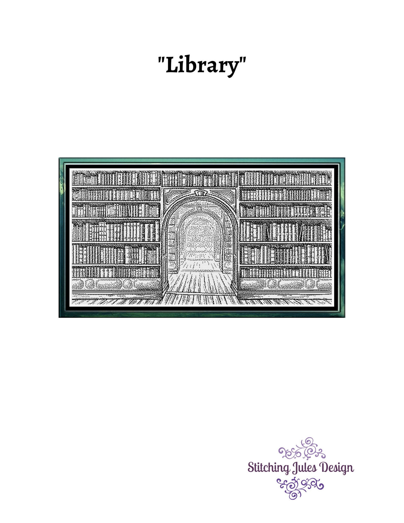 Library Monochrome Cross Stitch Needlepoint Embroidery Pattern ...
