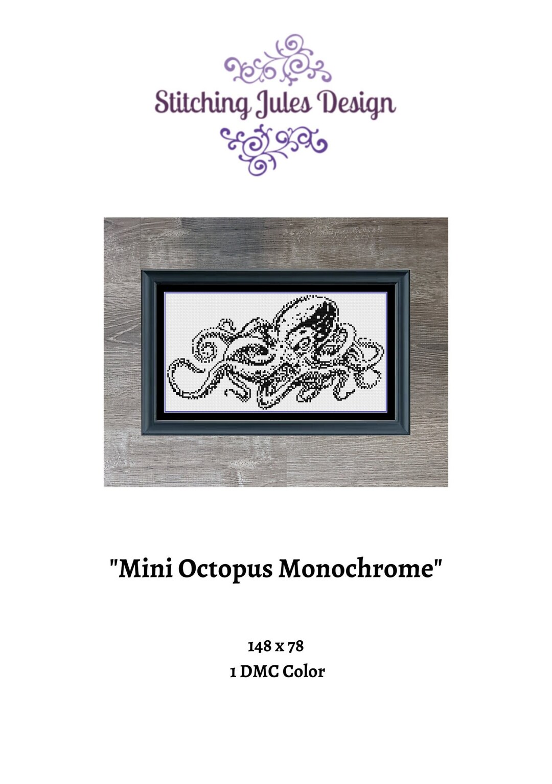 Mini Octopus Counted Cross Stitch Pattern | Monochrome Blackwork ...
