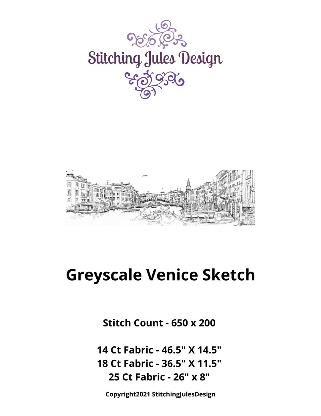 Greyscale Venice Bridge Italy Cross Stitch Embroidery Needlepoint ...