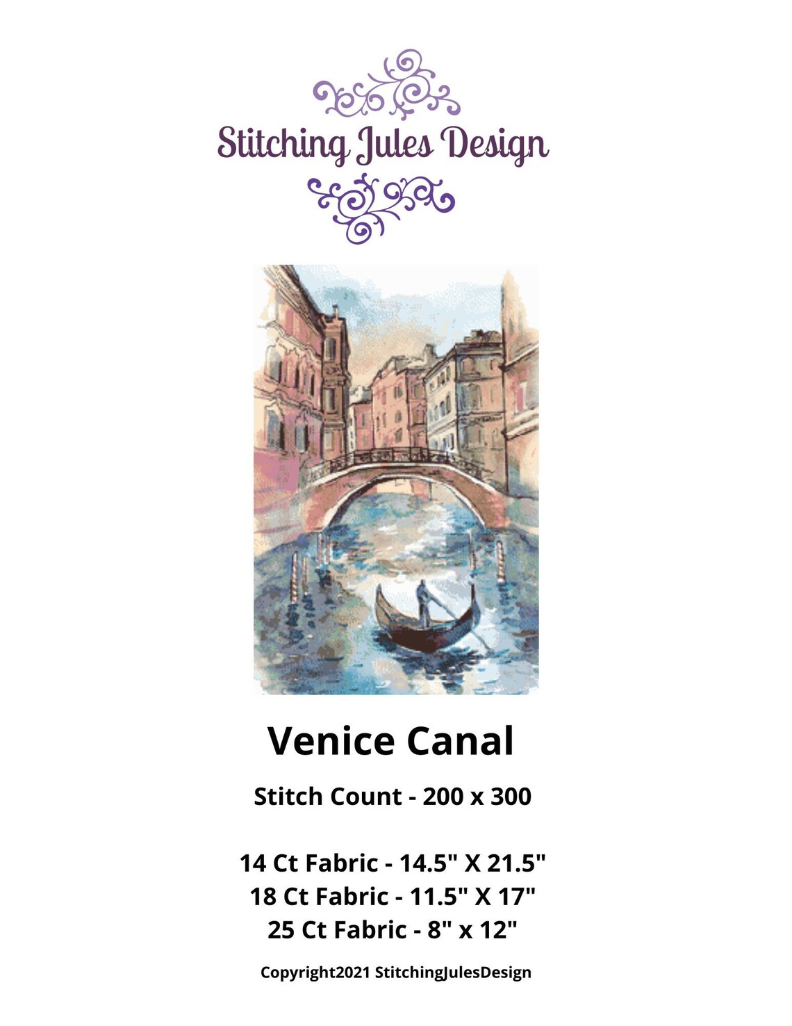 Venice Canal Painting Cross Stitch Pattern: Europe City Illustration ...