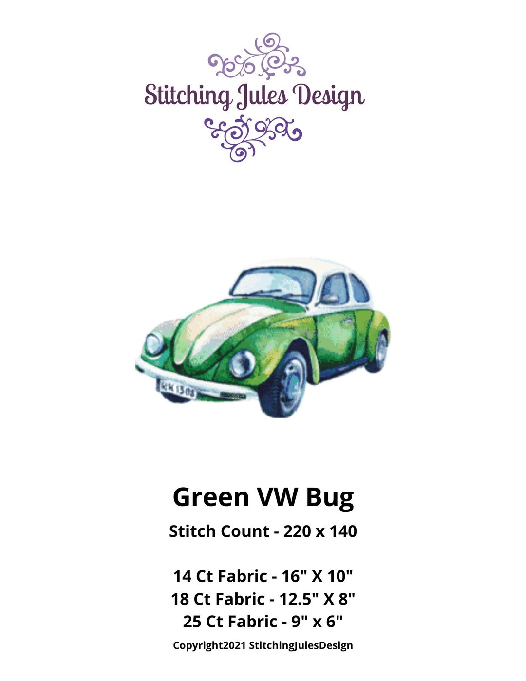 VW Bug Volkswagen Vintage Antique Car Automobile Cross Stitch ...