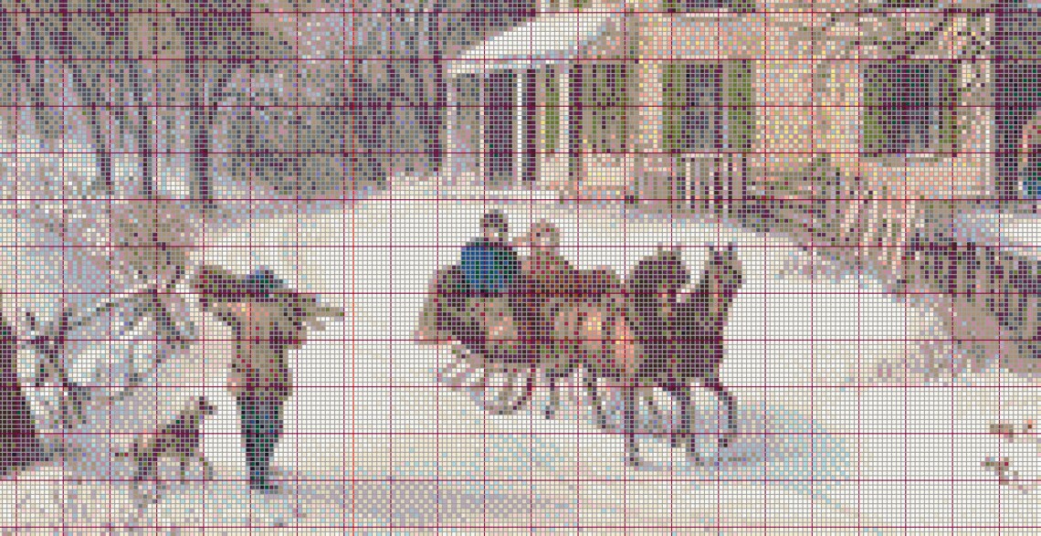 Winter Sleigh Ride Illustrated Vintage Cross Stitch Pattern | Etsy