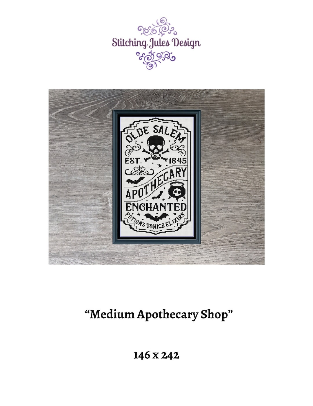 Vintage Apothecary Shop Sign Medium Monochrome Counted Cross-stitch ...