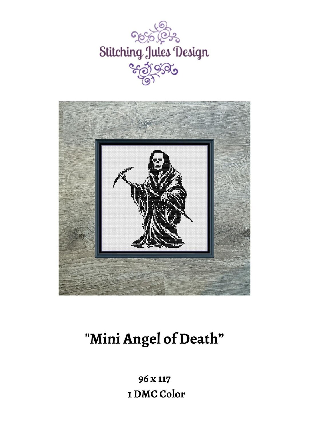 Mini Angel 0f Death Grim Reaper Monochrome Counted Cross-stitch Pattern ...