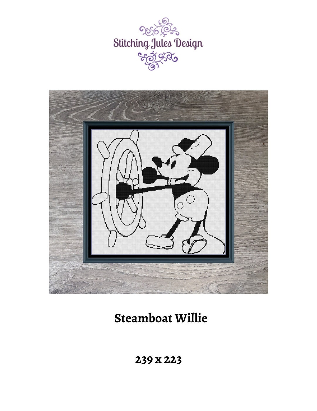 Steamboat Willie Monochrome Counted Cross-stitch Pattern | Instant ...