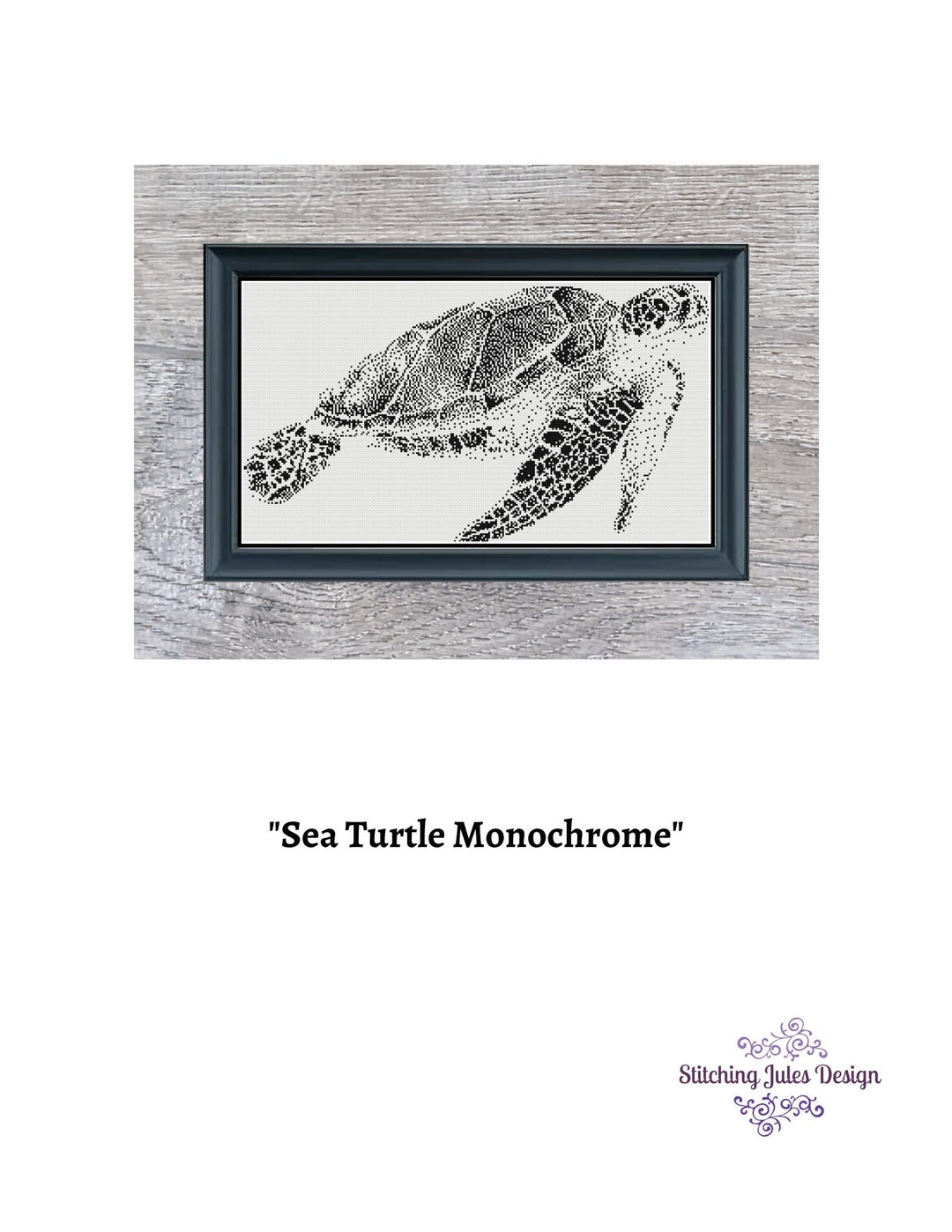 Sea Turtle Counted Cross-stitch Pattern| Medium Monochrome | PDF ...