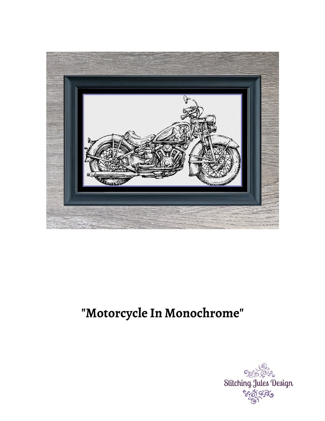 Motorcycle 1 Monochrome Cross Stitch Needlepoint Embroidery Pattern ...