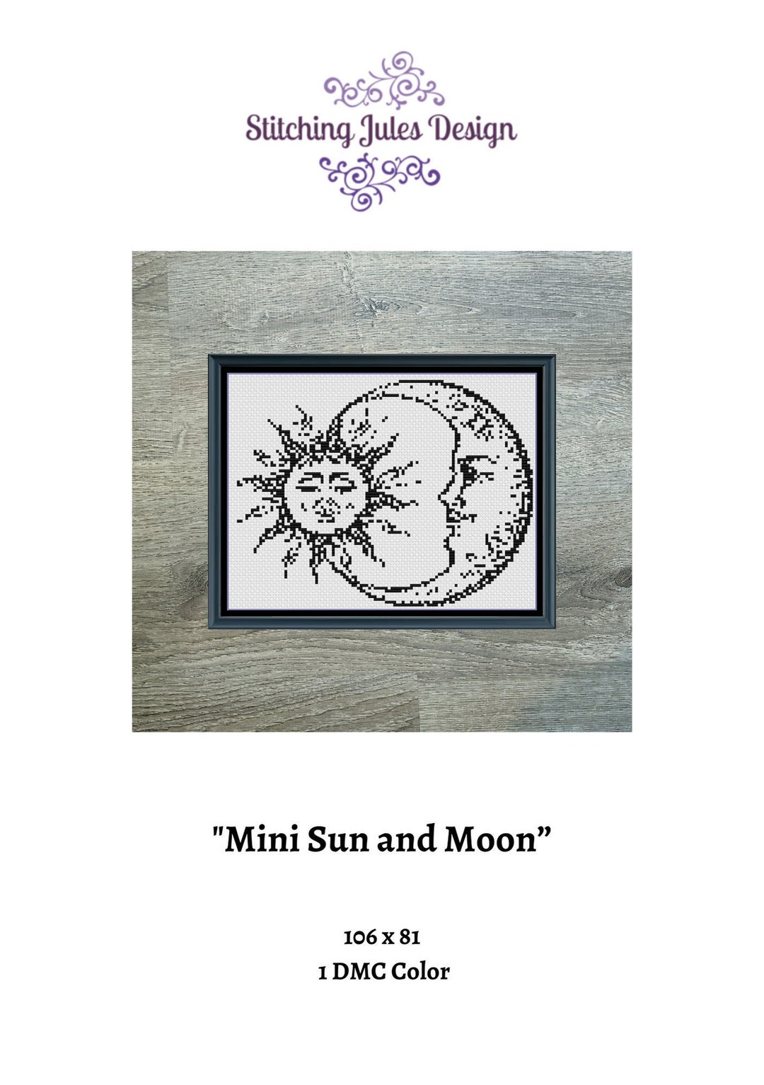 Mini Sun and Moon Monochrome Counted Cross-stitch Pattern | Instant ...