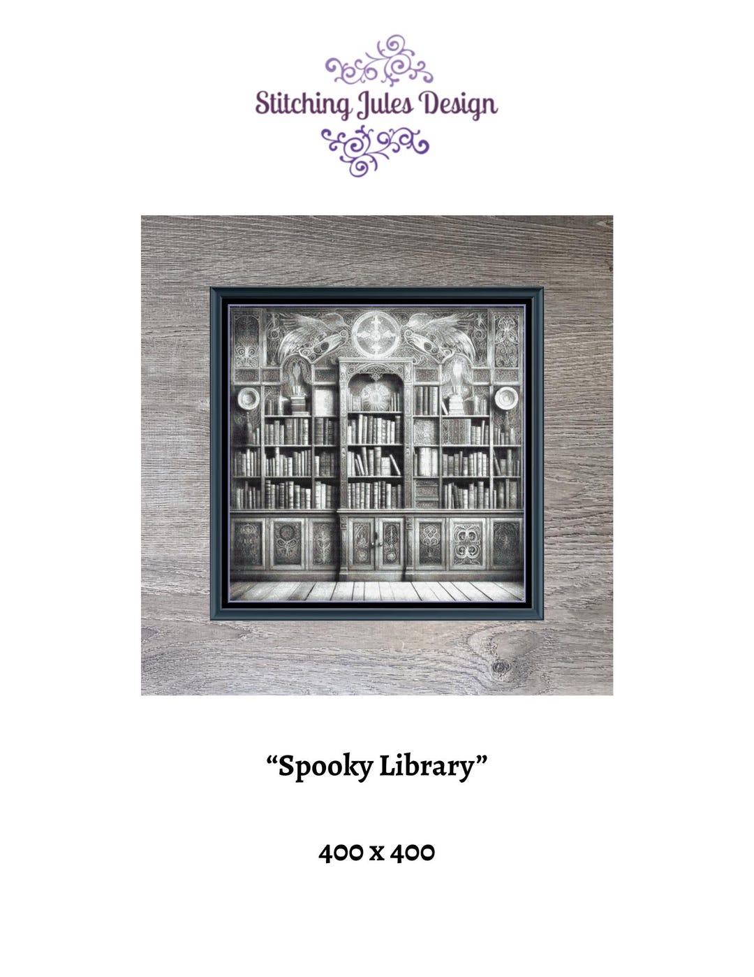 Spooky Library Vintage Greyscale Full Coverage Large Counted Cross ...
