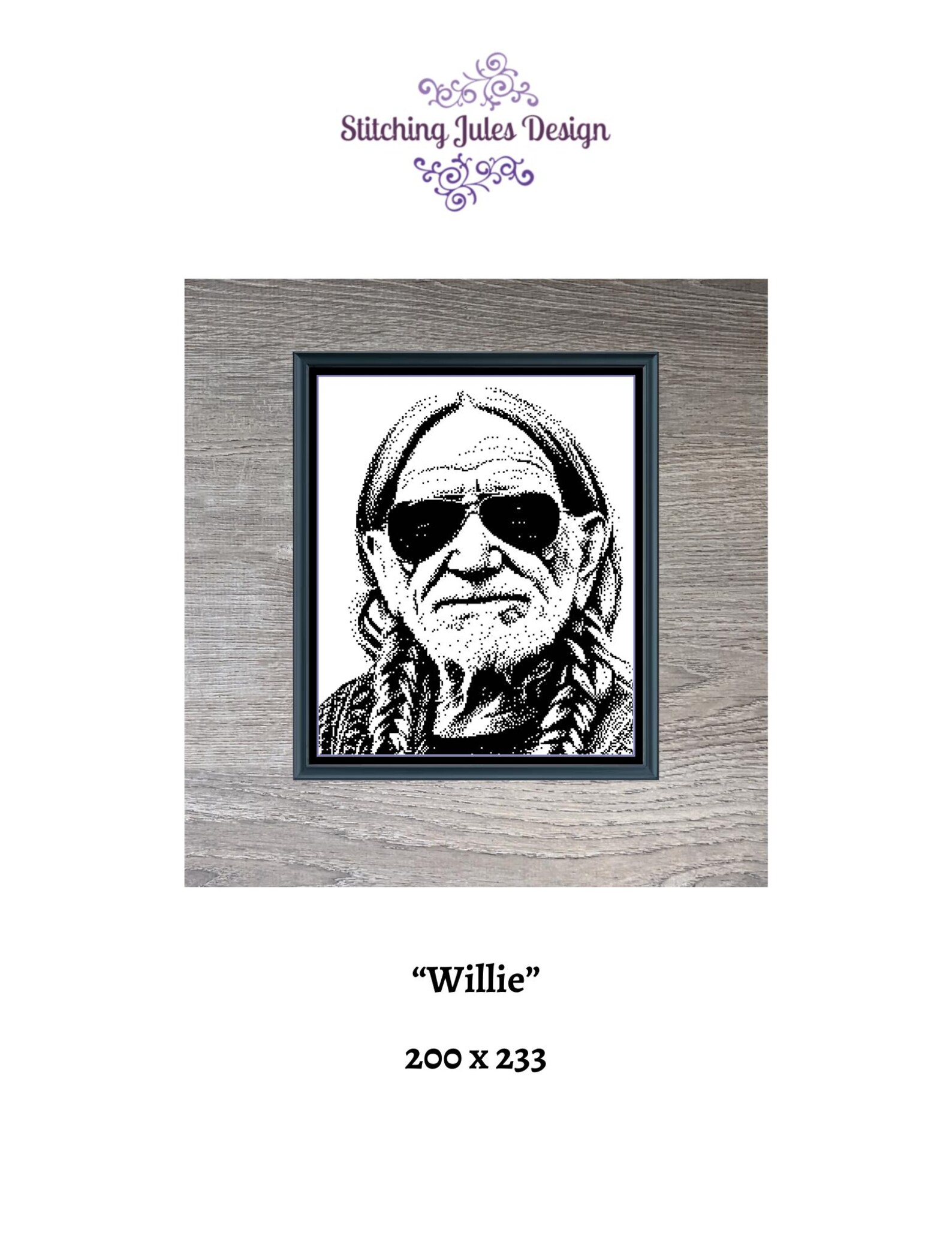 Willie Country Singer Famous Icon Monochrome Counted Cross Stitch ...