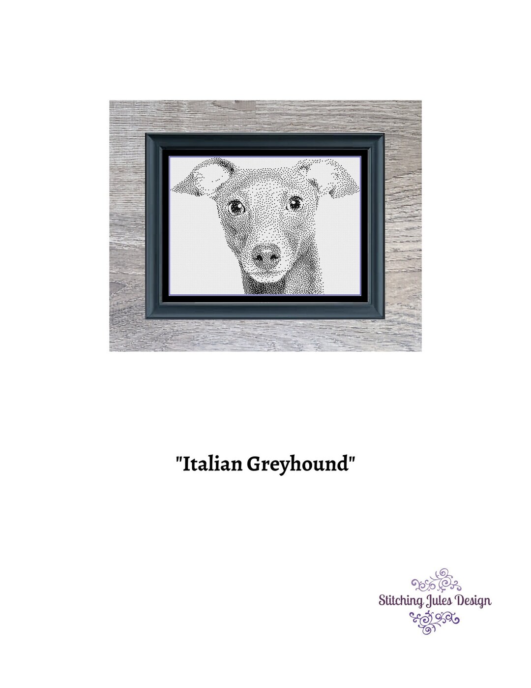 Italian Greyhound Cross Stitch Pattern: Monochrome Dog Portrait (PDF ...