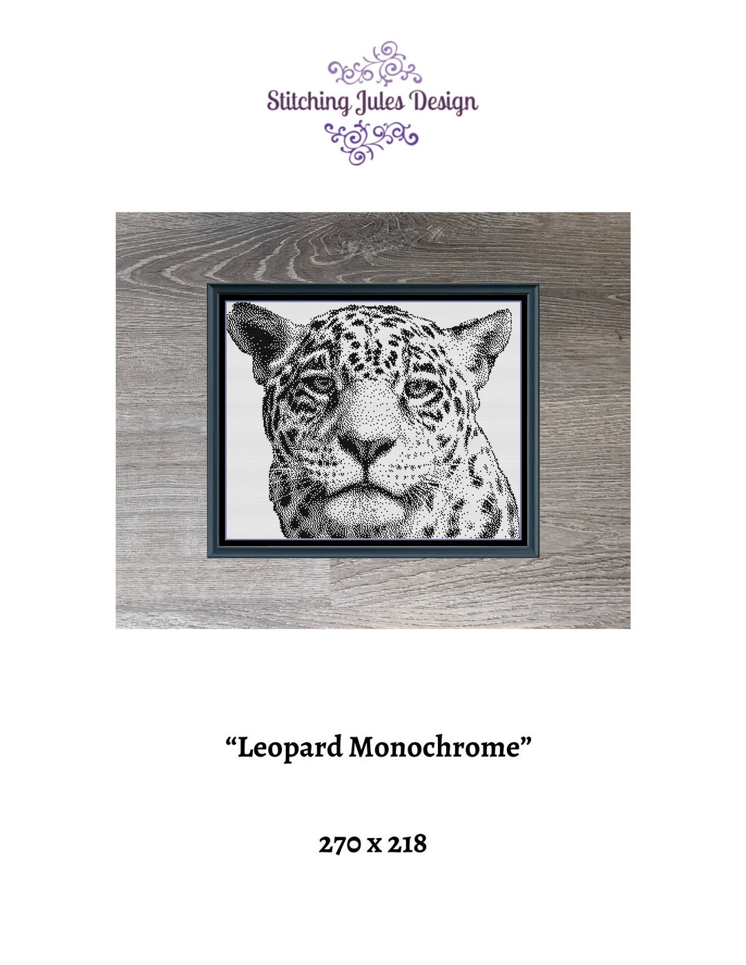 Leopard Animal Counted Cross-stitch Pattern | Premium Monochrome ...