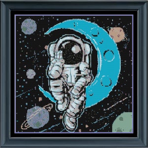 Astronaut Moon NASA Lunar Cross Stitch Embroidery Needlepoint Pattern ...