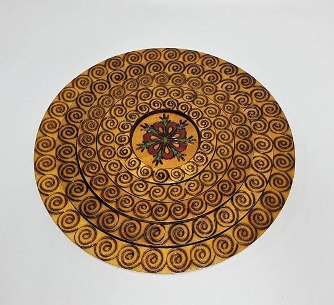 Vintage Polish Handmade Pyrography Wood Nesting Wall Hanging Plates ...