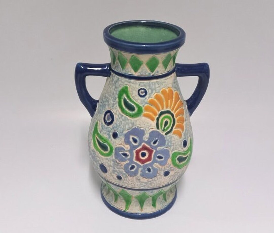 Antique Marco Sgraffito Ceramic Vase, Marco Japan, Made in Japan 2619 ...