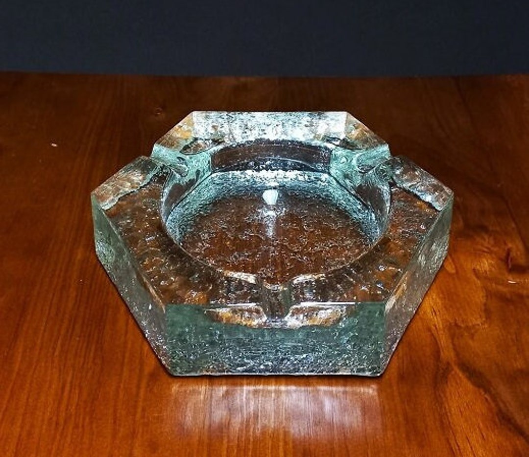 Vintage MCM Hexagon Shaped Crystal Ashtray, Large Heavy Ice Texture ...