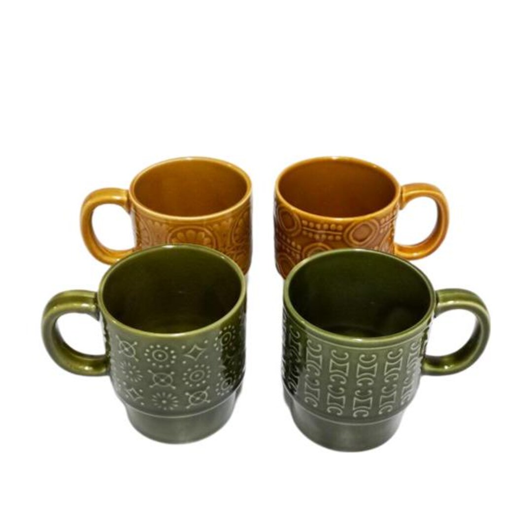 1970s Retro Pattern Coffee Cups, Stacking Cups, Made in Japan (set of 4 ...