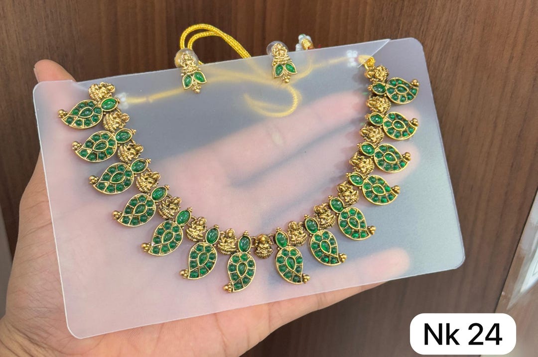 Traditional Green Stone Mango Design Choker Set | Matte Gold Plated ...