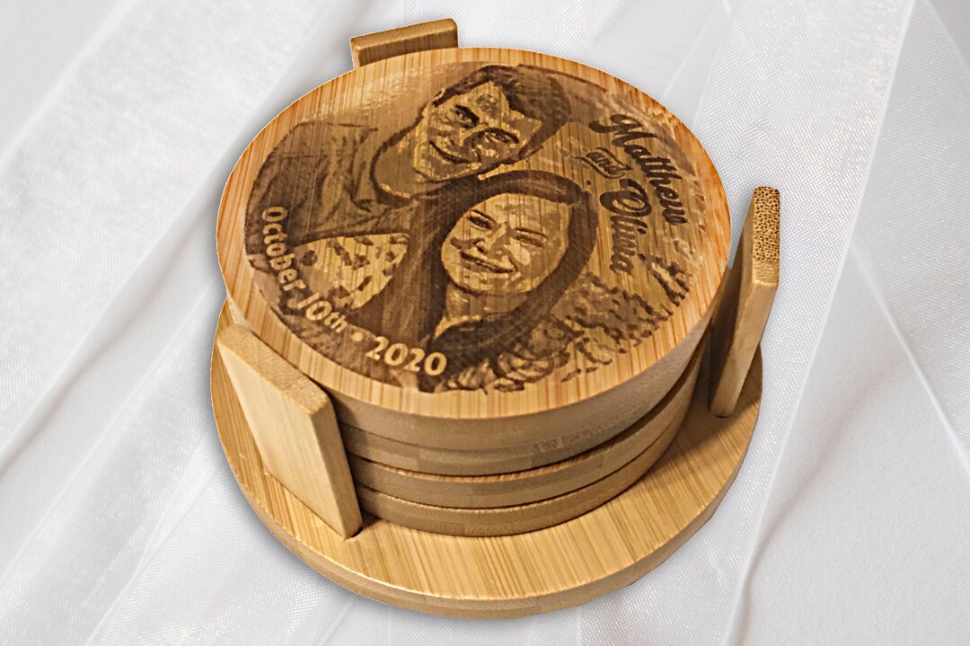 Photo Engraved Wood Coaster Set - Etsy