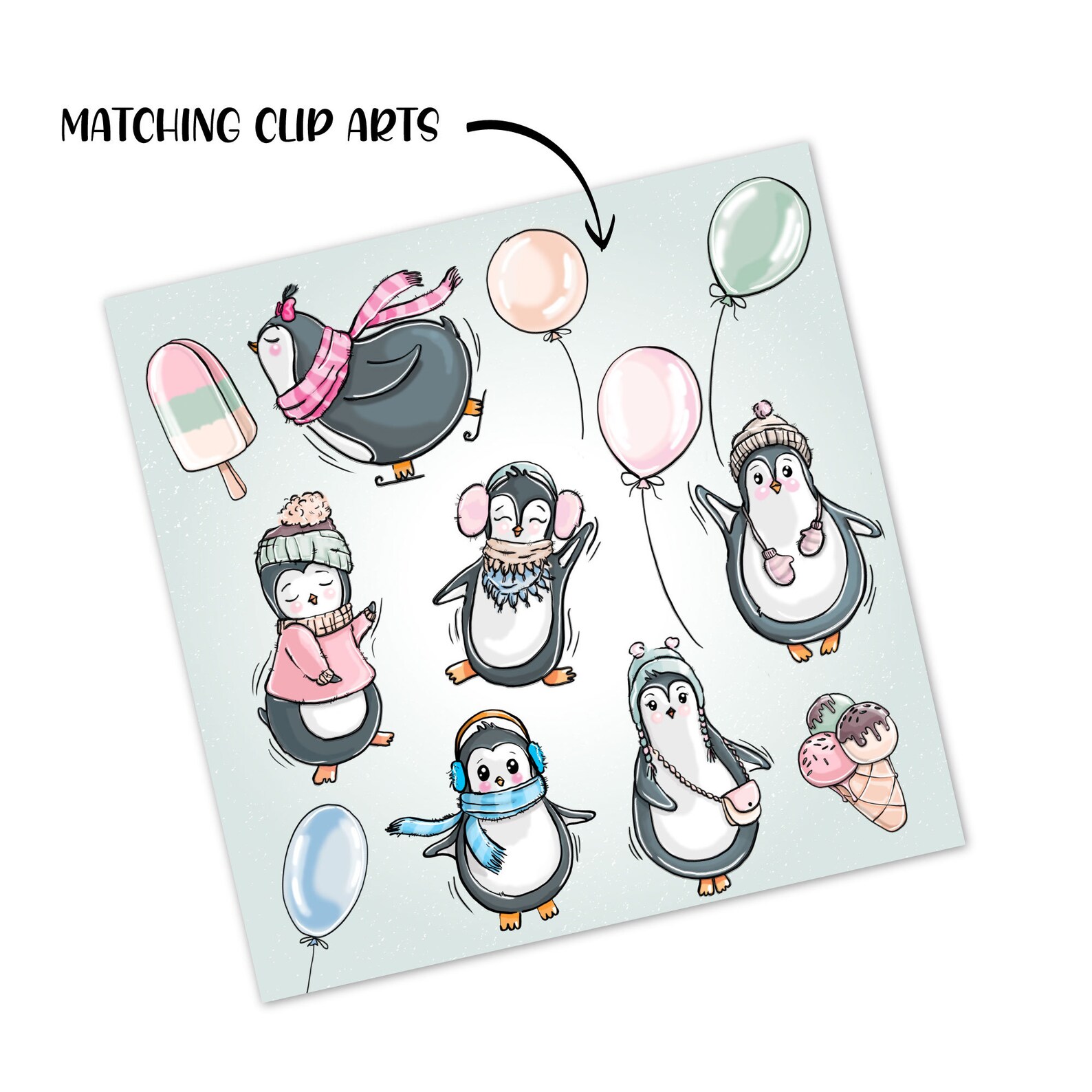 Cute Penguins Digital Paper, Penguins Seamless Pattern, Hand-drawn ...