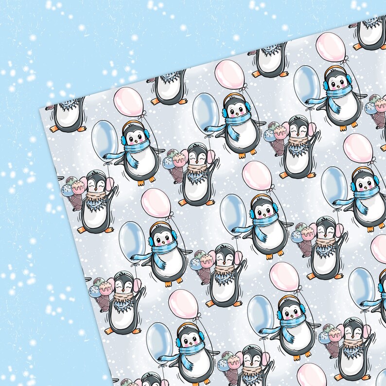 Cute Penguins Digital Paper, Penguins Seamless Pattern, Hand-drawn ...