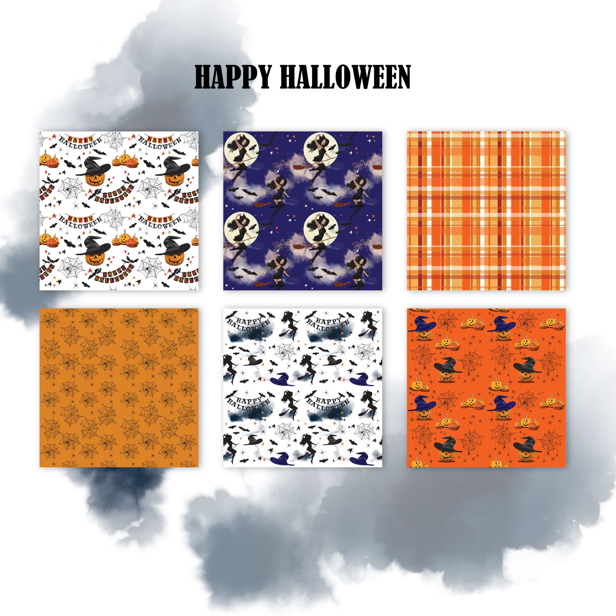 Cute Halloween Digital Paper, Halloween Seamless Patterns, Hand-drawn ...