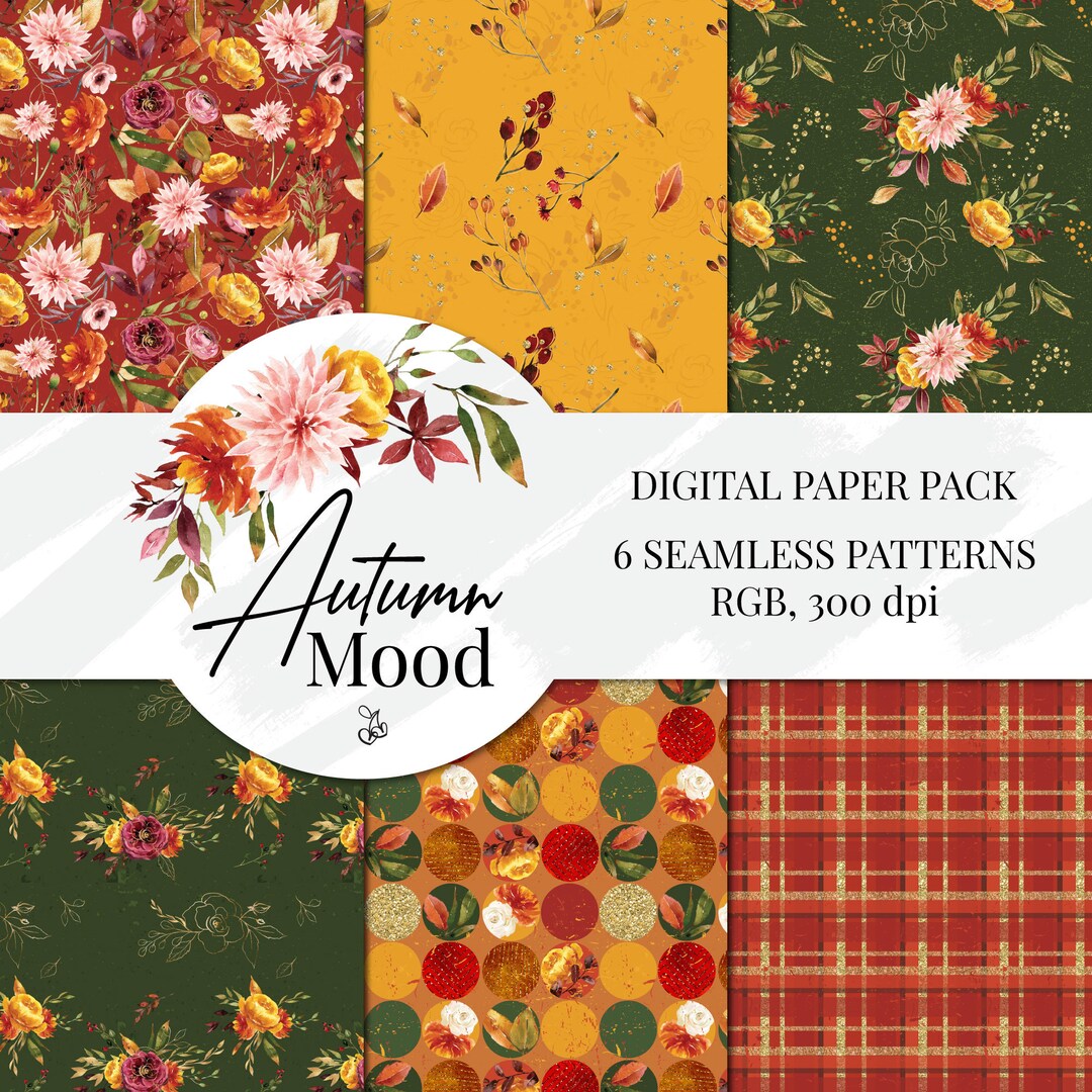 Autumn Mood Digital Paper Pack, Autumn Seamless Patterns, Planner ...