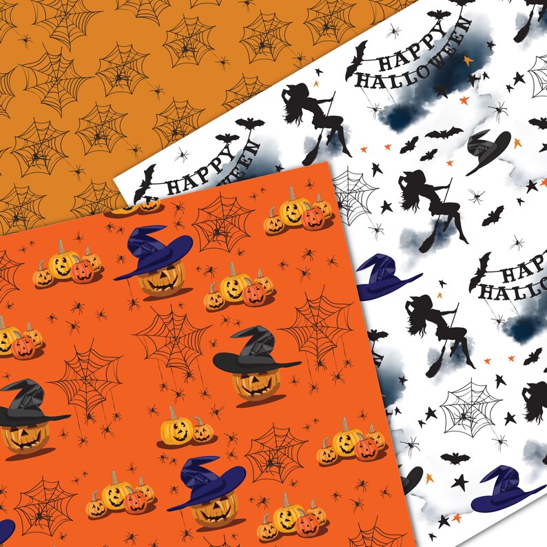 Cute Halloween Digital Paper, Halloween Seamless Patterns, Hand-drawn ...