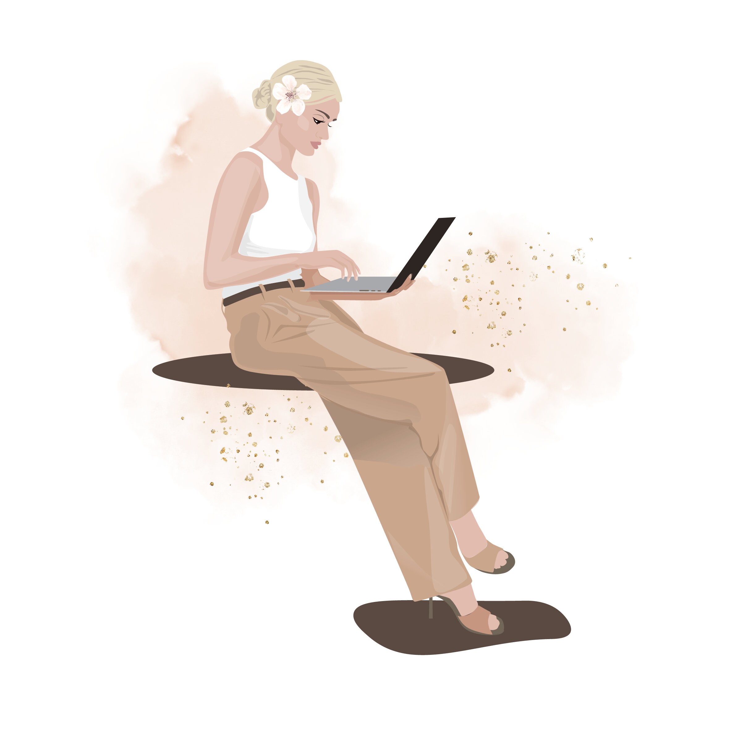 Clipart Lady At Computer