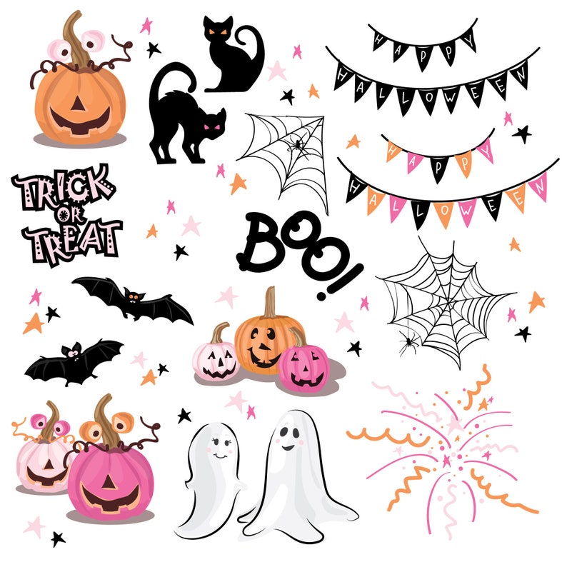 Cute Halloween Clipart Pink Halloween Clipart Pink Pumpkin - Etsy