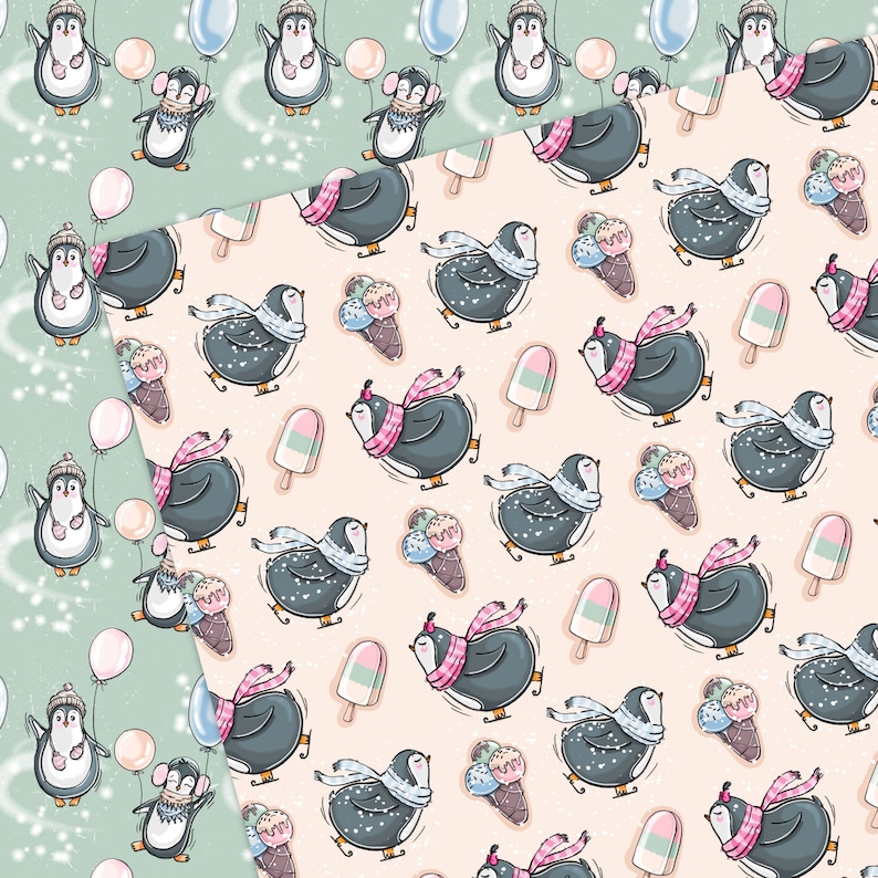 Cute Penguins Digital Paper, Penguins Seamless Pattern, Hand-drawn ...