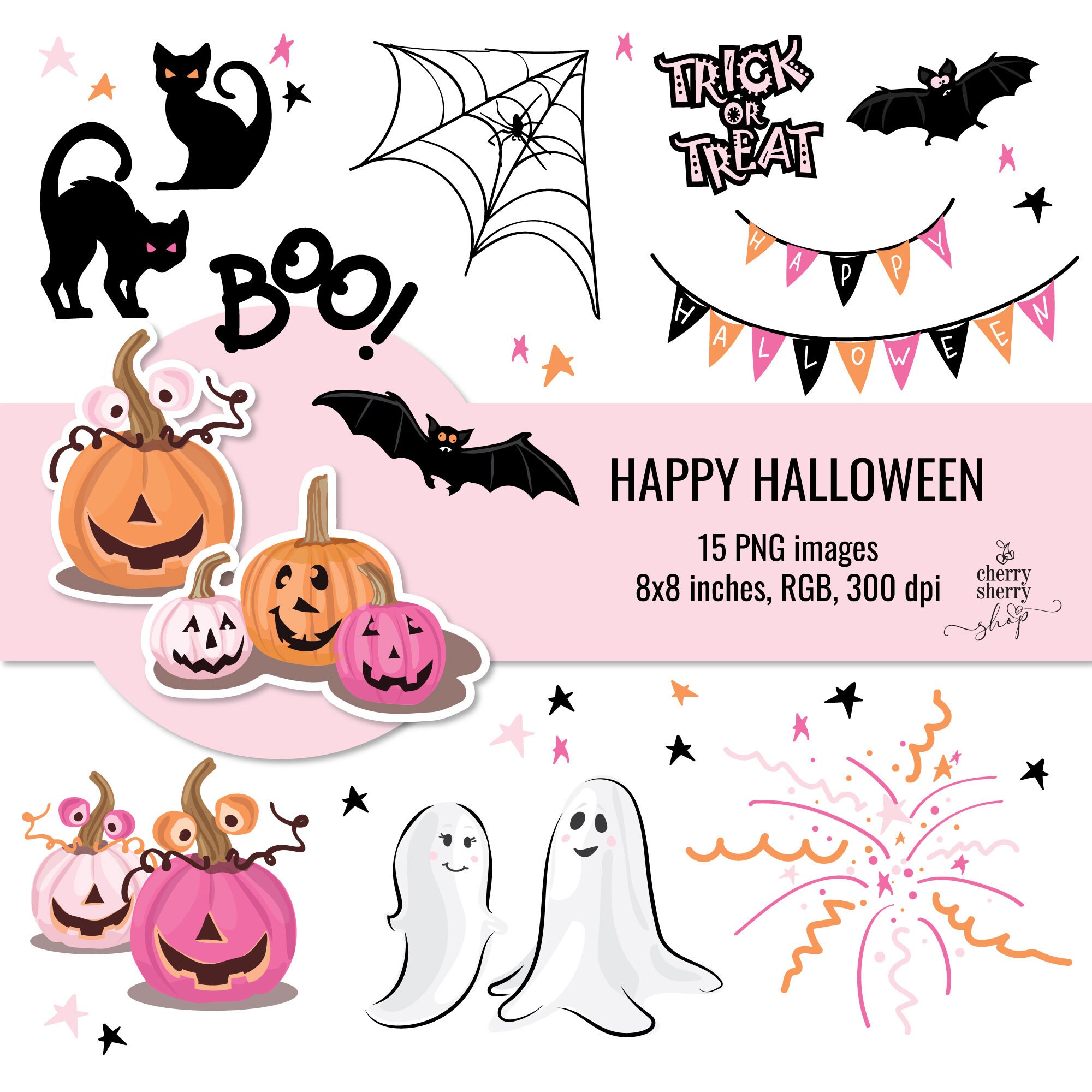 Cute Halloween Clipart Pink Halloween Clipart Pink Pumpkin | Etsy