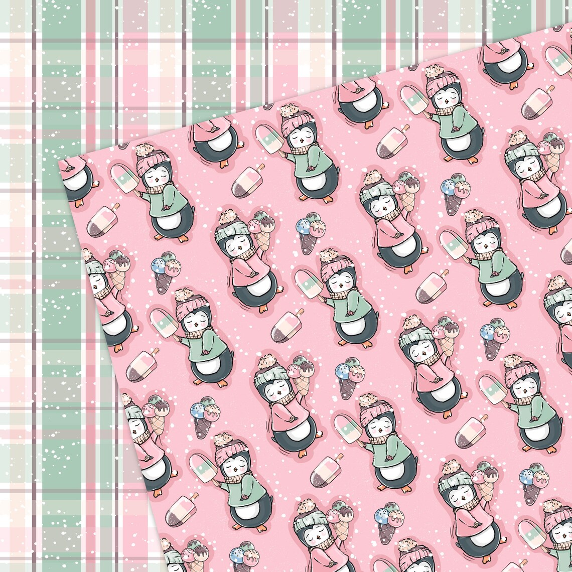 Cute Penguins Digital Paper, Penguins Seamless Pattern, Hand-drawn ...