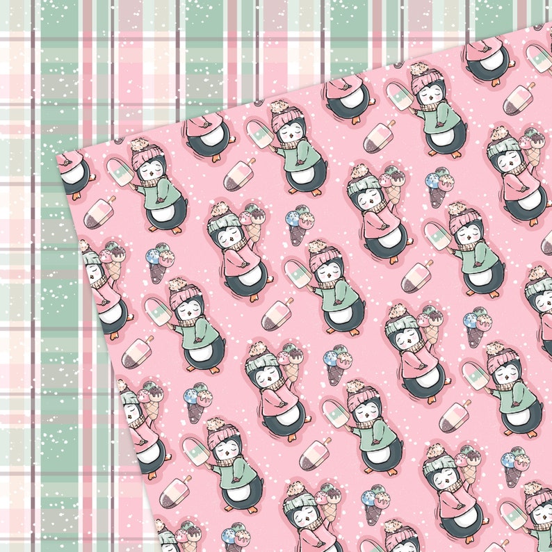 Cute Penguins Digital Paper, Penguins Seamless Pattern, Hand-drawn ...