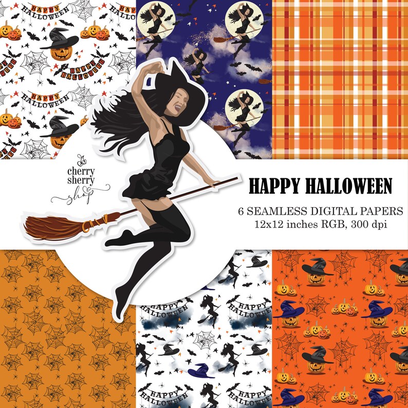 Cute Halloween Digital Paper, Halloween Seamless Patterns, Hand-drawn ...